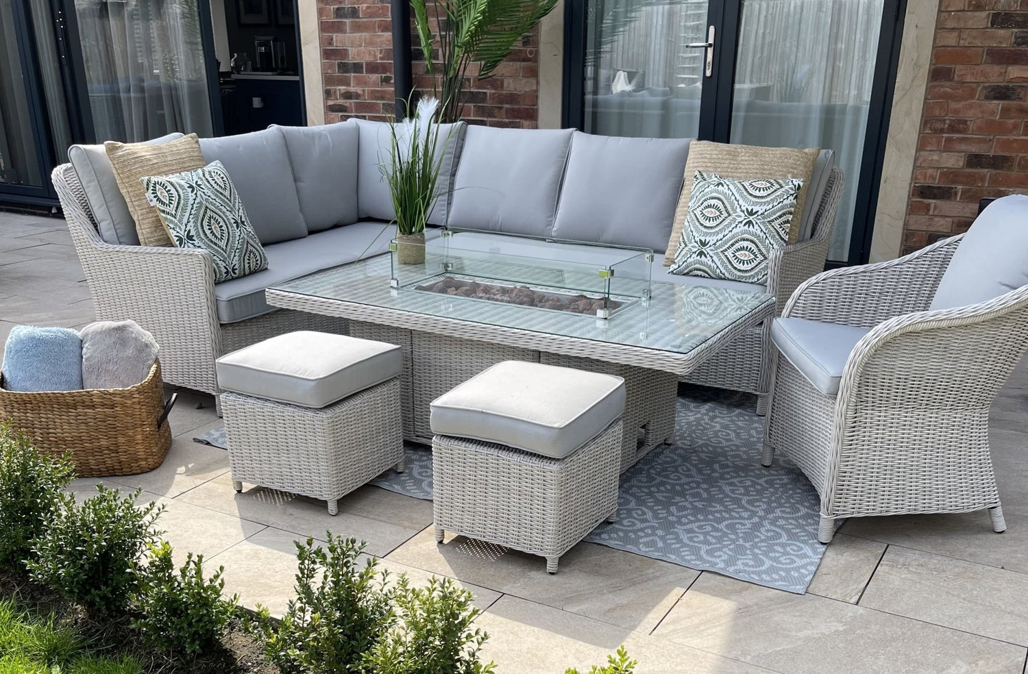 Antigua Corner Sofa Set with Rising Fire Pit Table - Pre-order due Feb