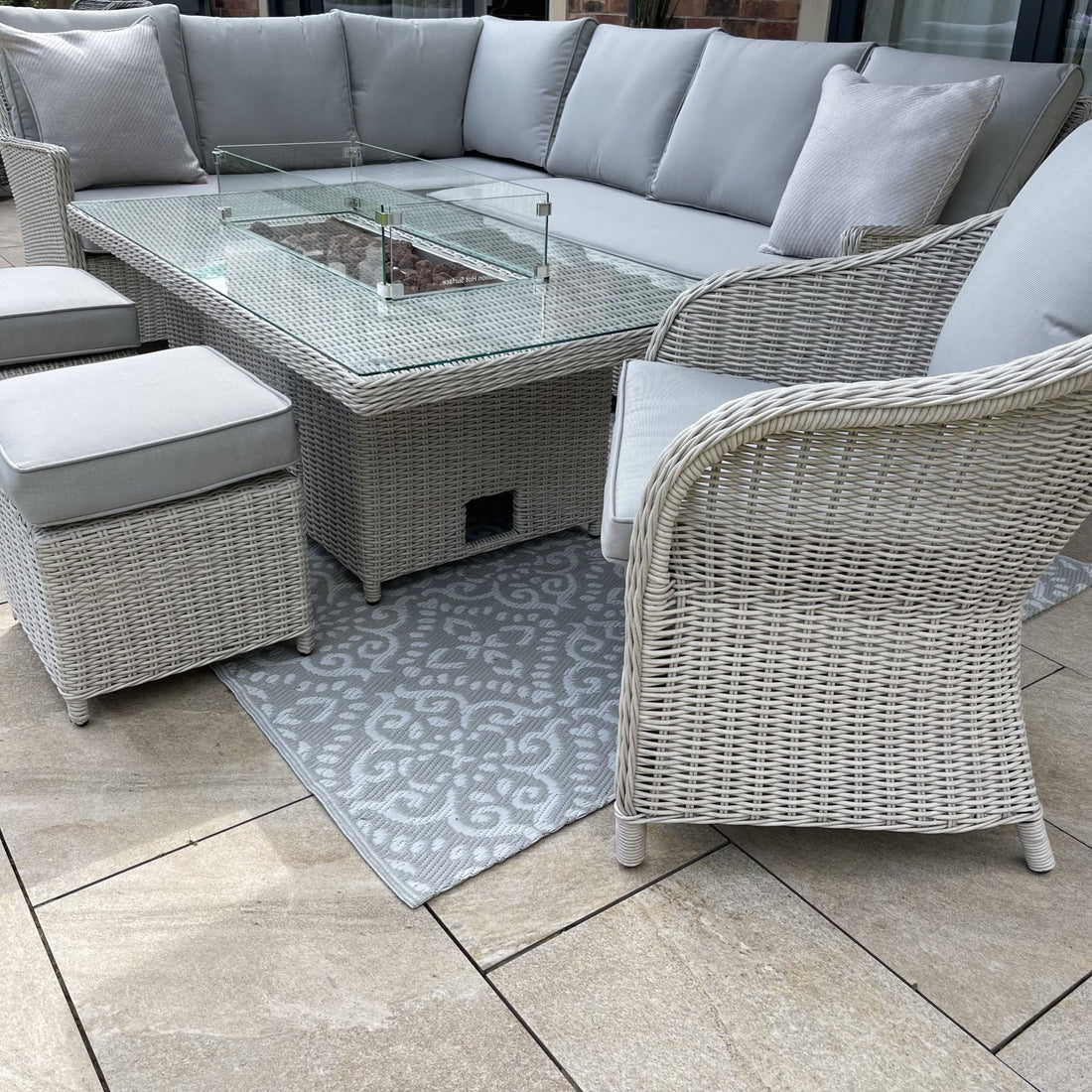 Antigua Corner Sofa Set with Rising Fire Pit Table - Pre-order due end