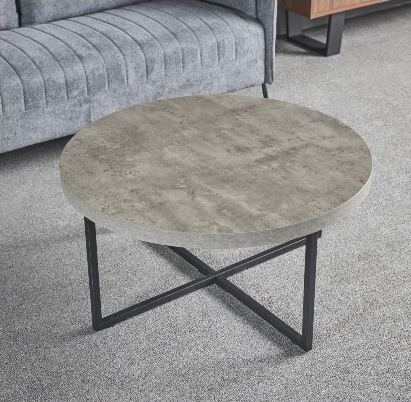 Danny MDF Round Coffee Table with Concrete Effect