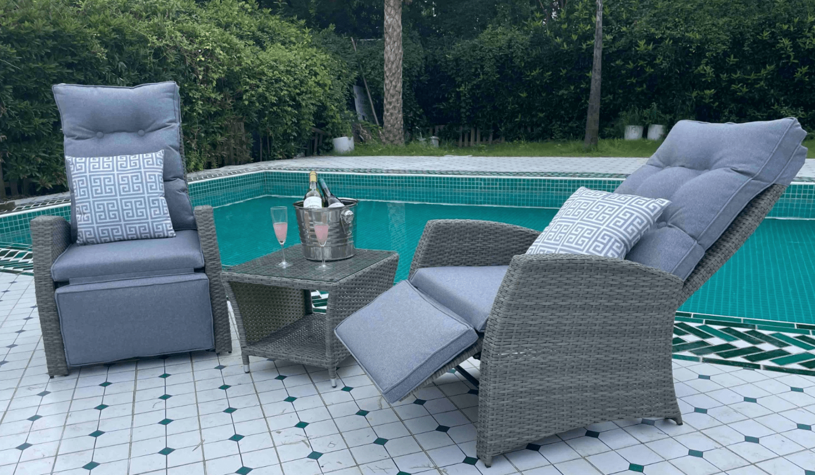 Hampton Grey Recliner Armchairs with Coffee Table